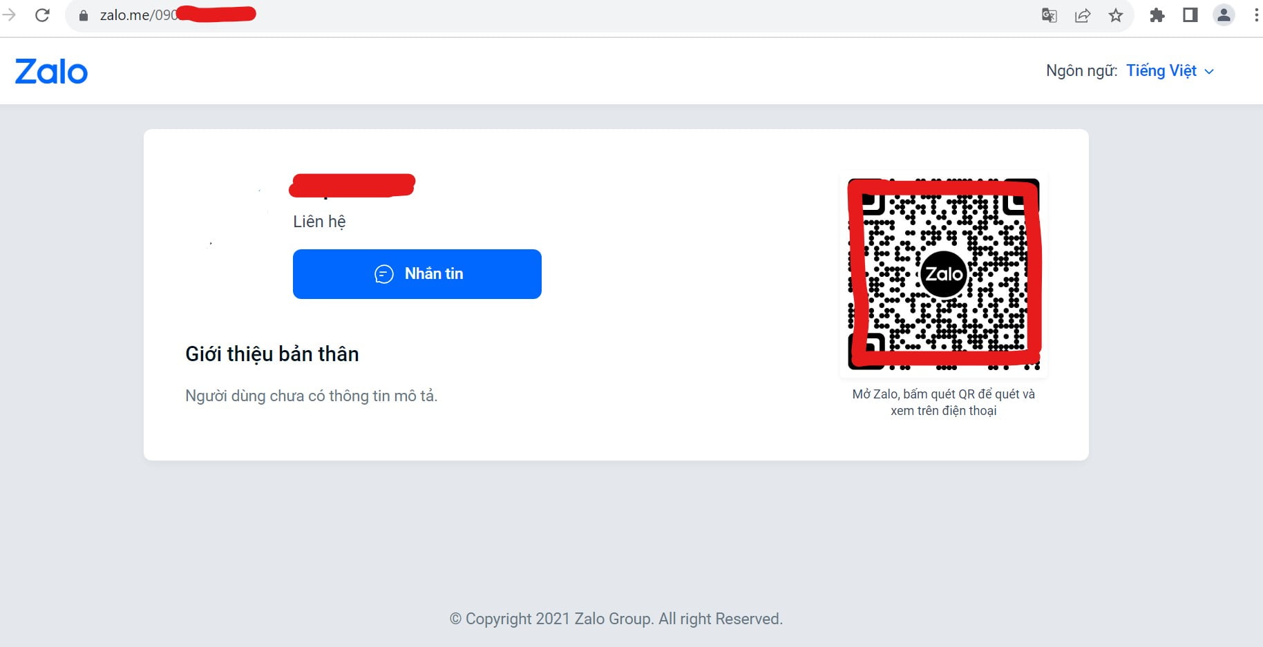 Some notes for Website using Zalo as a contact channel